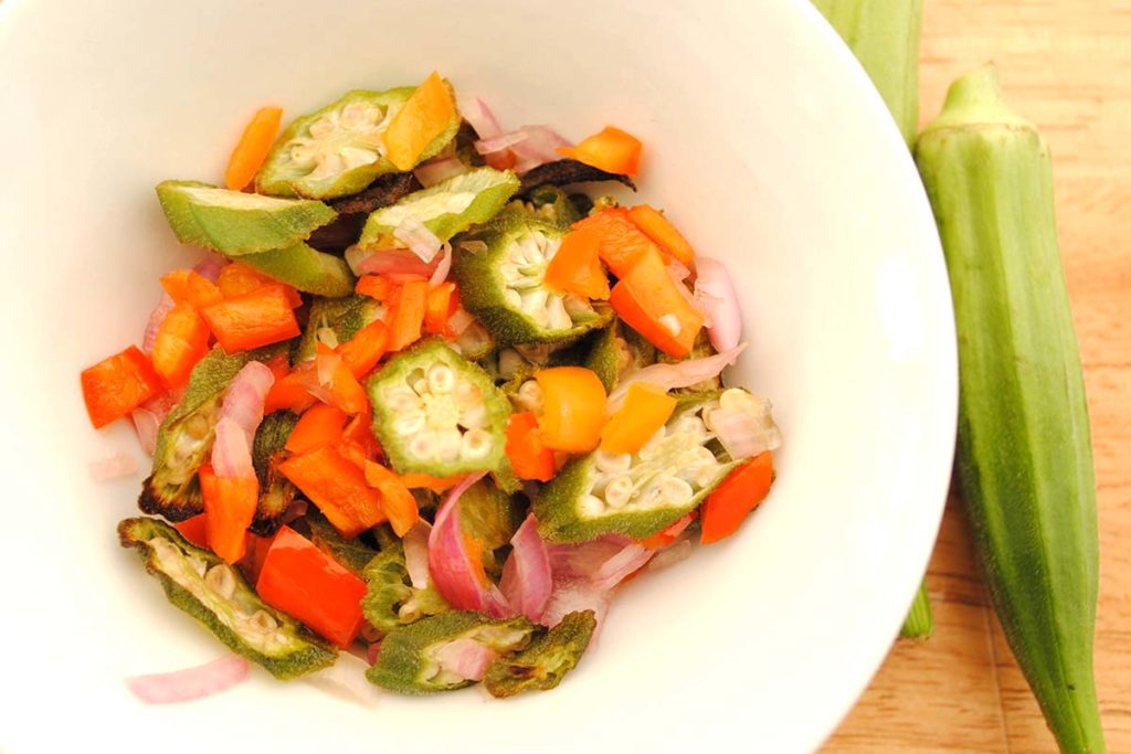 Roasted Okra with Sweet & Tangy Red Pepper Relish : Foodwise