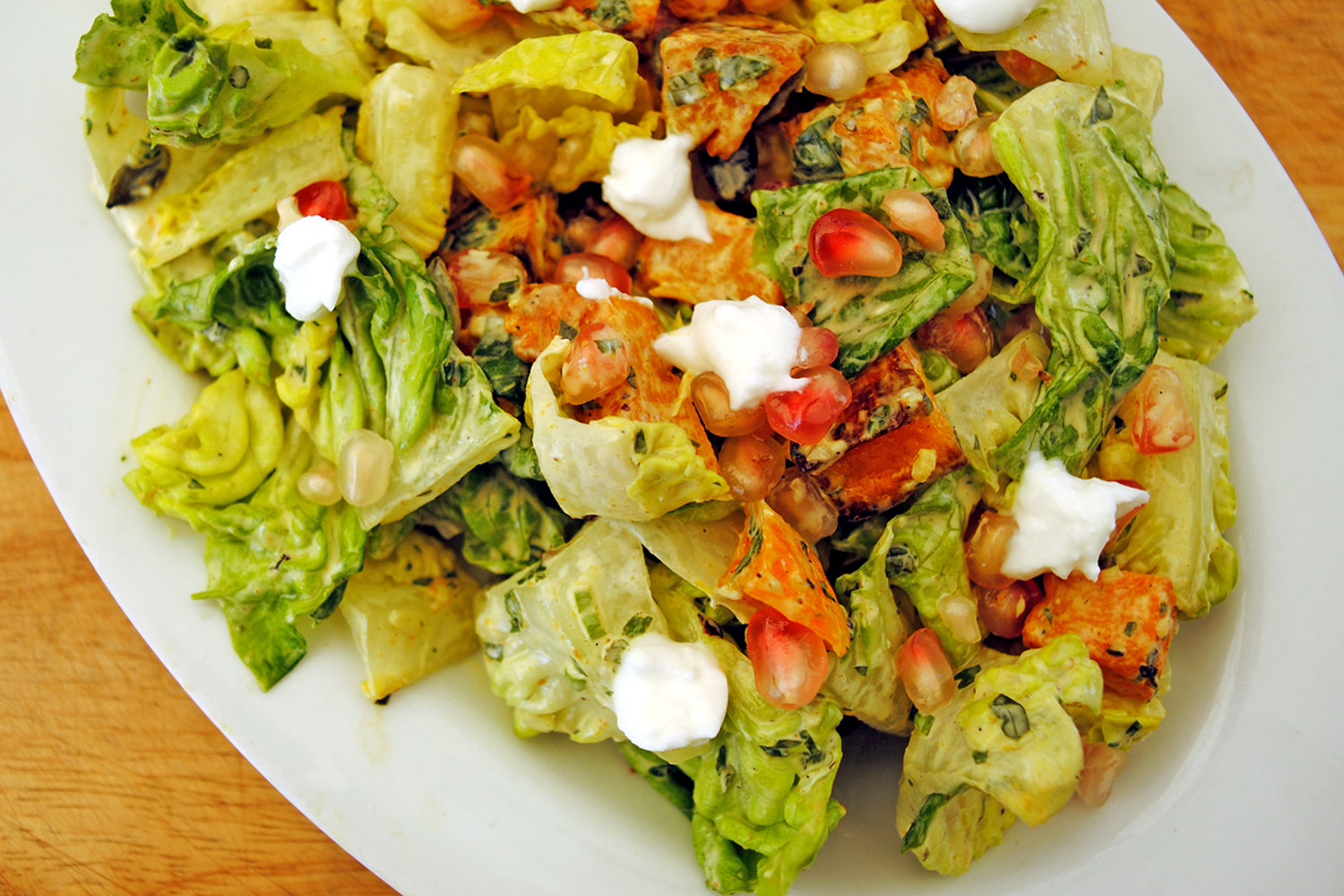 Little Gem Lettuce Salad with Roasted Squash, Pomegranate, Goat Cheese ...