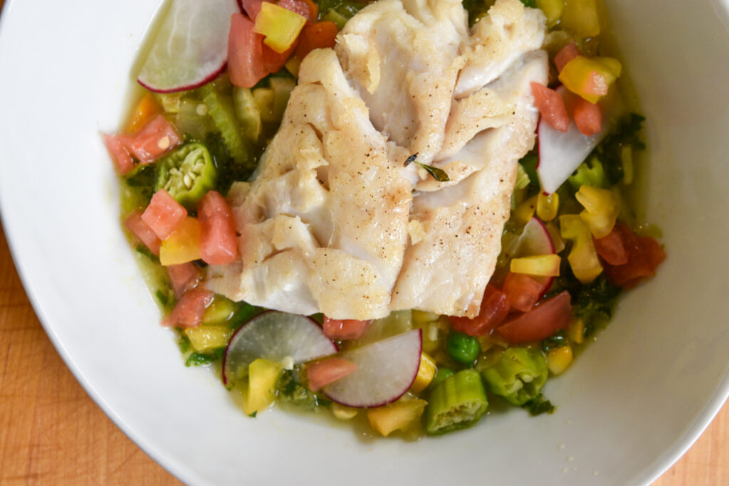 Pan Seared Rock Fish with Summer Vegetables : Foodwise